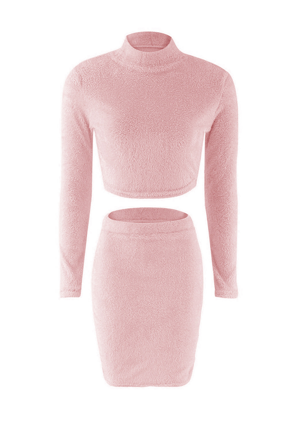 Lovely Casual Slim Pink Knitting Two Piece Skirt Setlw Fashion Online